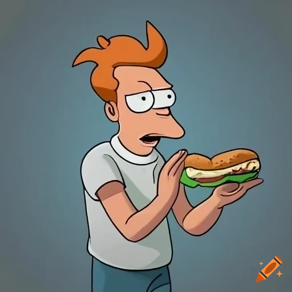 Futurama fry clapping with three sandwiches meme on Craiyon