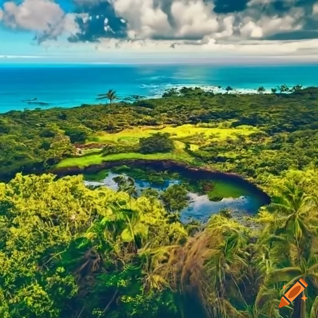Scenic fish and duck pond in Kahuku, Oahu, Hawaii on Craiyon