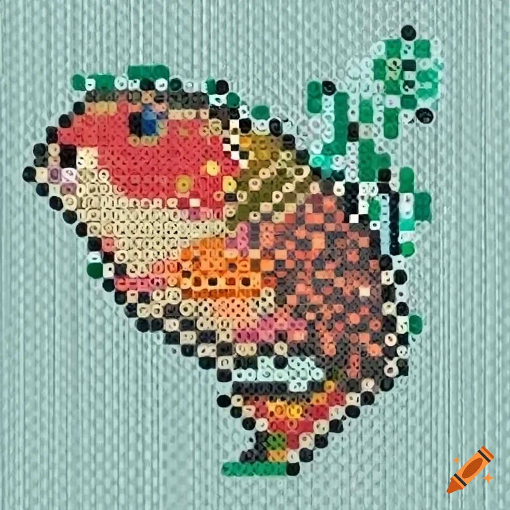 Pixel art of carp, butterflies, and flowers