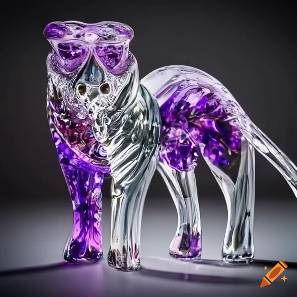 Glass sculpture of an animal filled with jewels on Craiyon