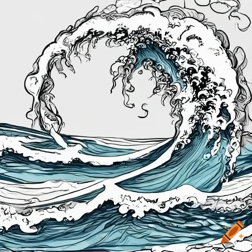 Black and white drawing of a sea wave on Craiyon