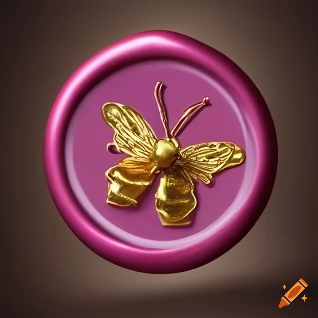 Golden wax seal with a symmetrical bee design