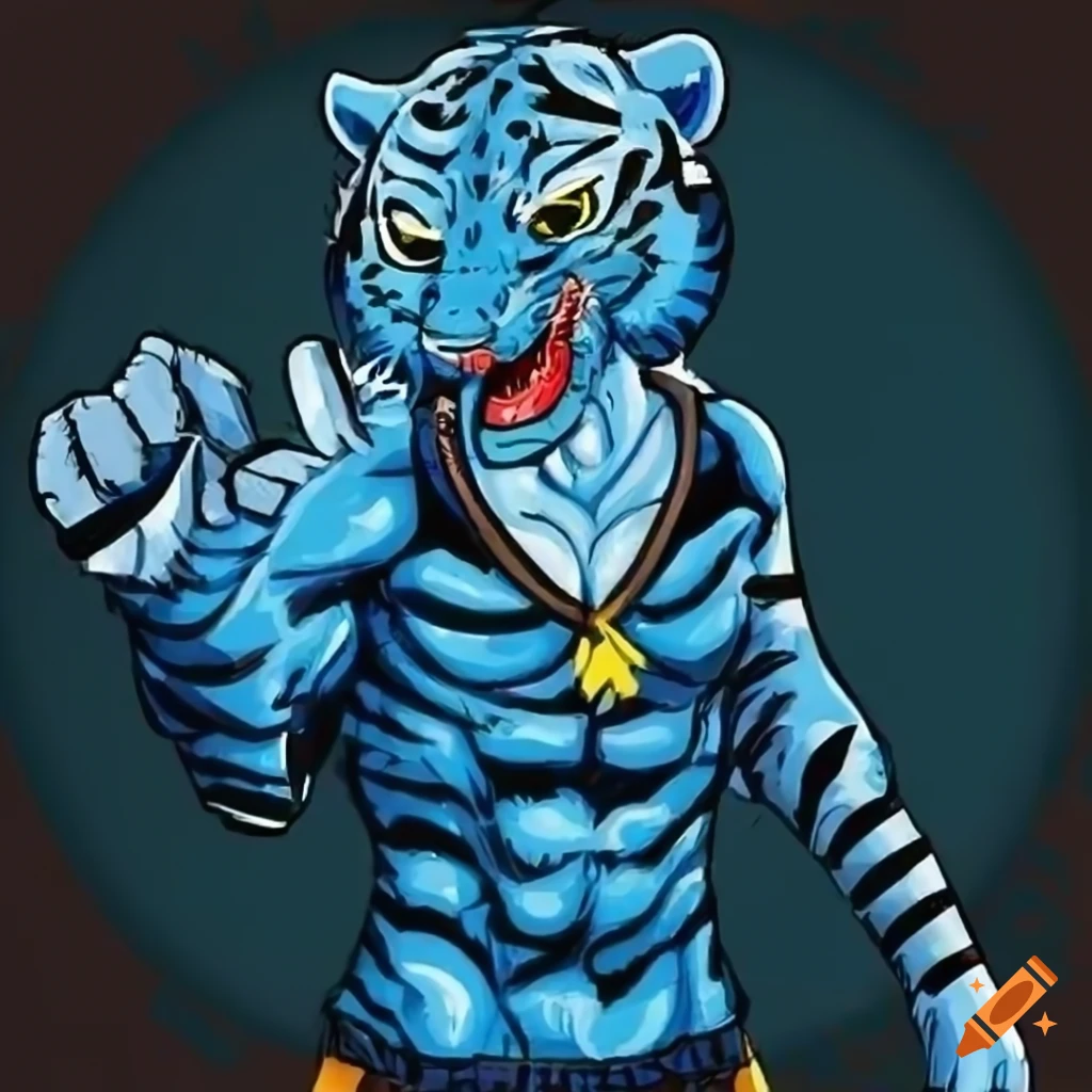 Cartoon illustration of a badass blue tiger on Craiyon