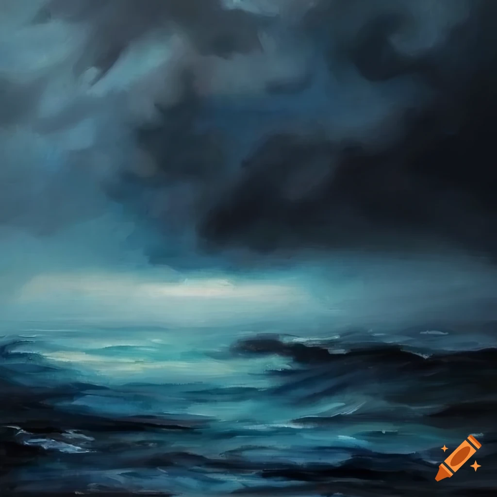 Oil painting of stormy sea with cloudy sky on Craiyon