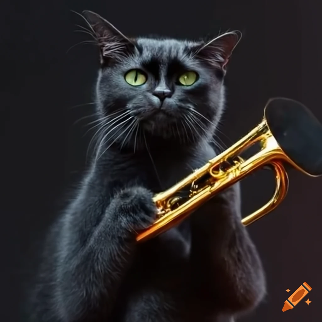 Black cat playing a trumpet on Craiyon