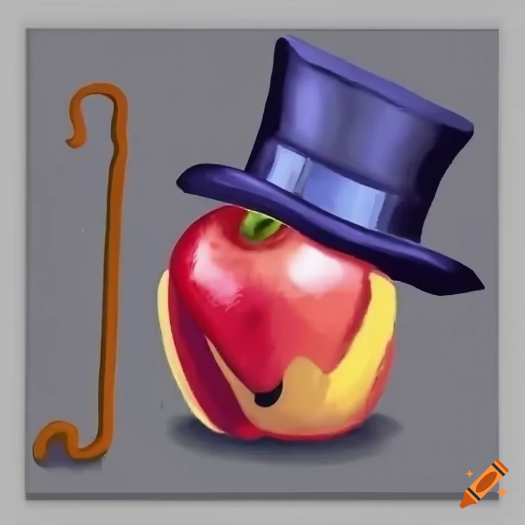 Cartoon illustration of mr. apple with cane and top hat