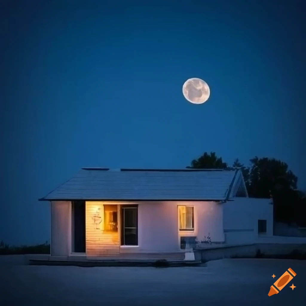 Minimalist art of a full moon over a small house on Craiyon