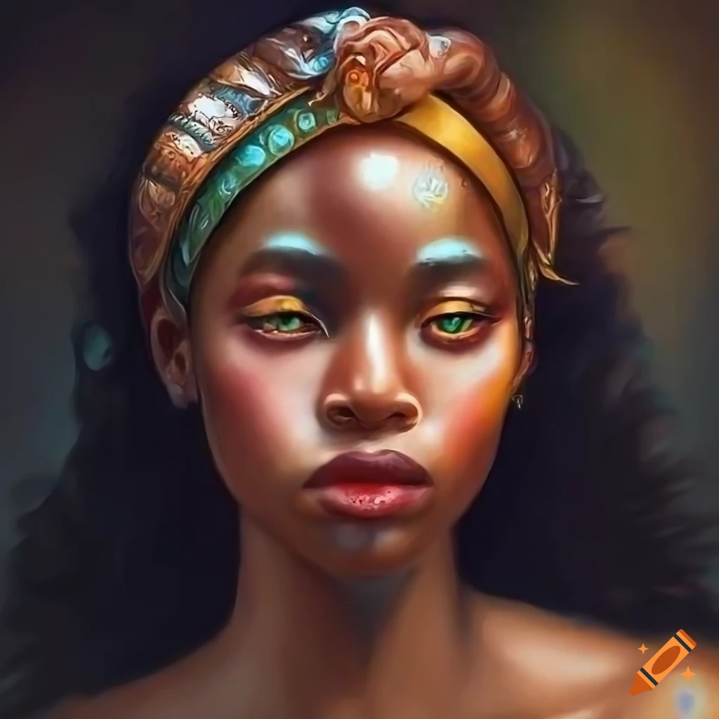 Colorful oil painting of an oracle with a gem on her head on Craiyon