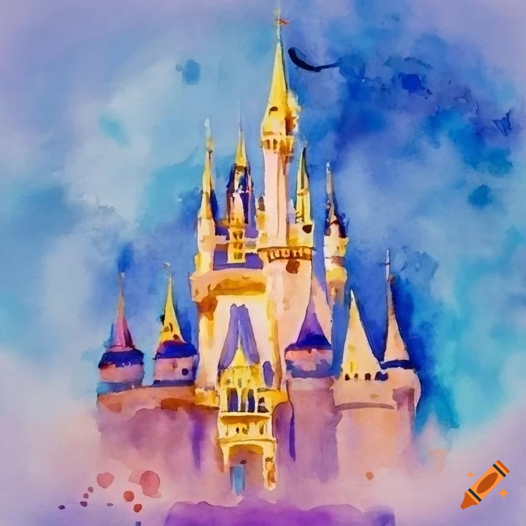 Watercolor of cinderella castle on Craiyon