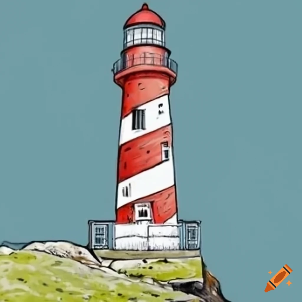 Black and white ink drawing of Split Point Lighthouse on Craiyon