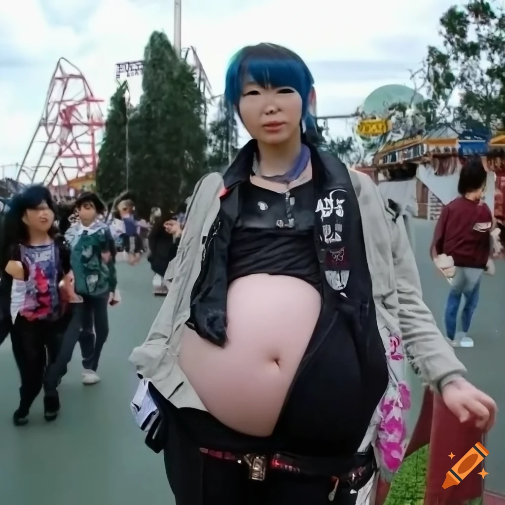 Photo Of A Heavily Pregnant Japanese Woman At A Theme Park On Craiyon