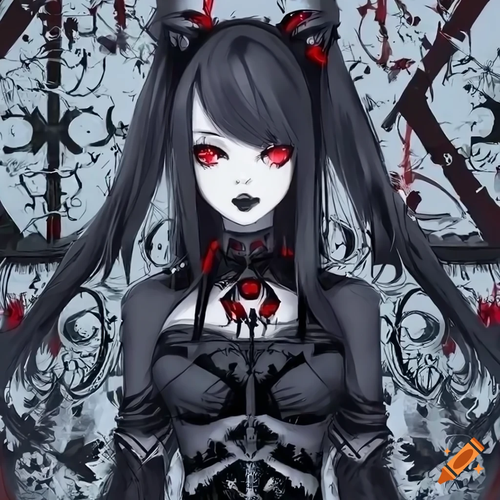 Gothic anime character with striking visuals on Craiyon