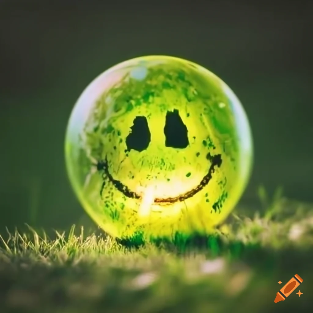 Glowing smiley face on green lawn
