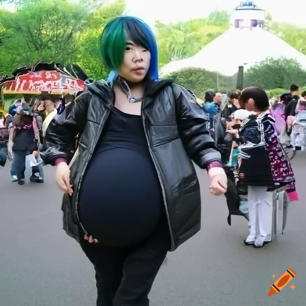 Pregnant Japanese Punk Woman At A Theme Park On Craiyon