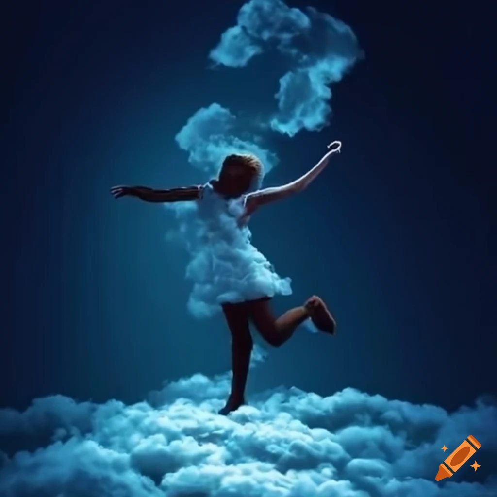 Digital art of dancing computers in the clouds on Craiyon