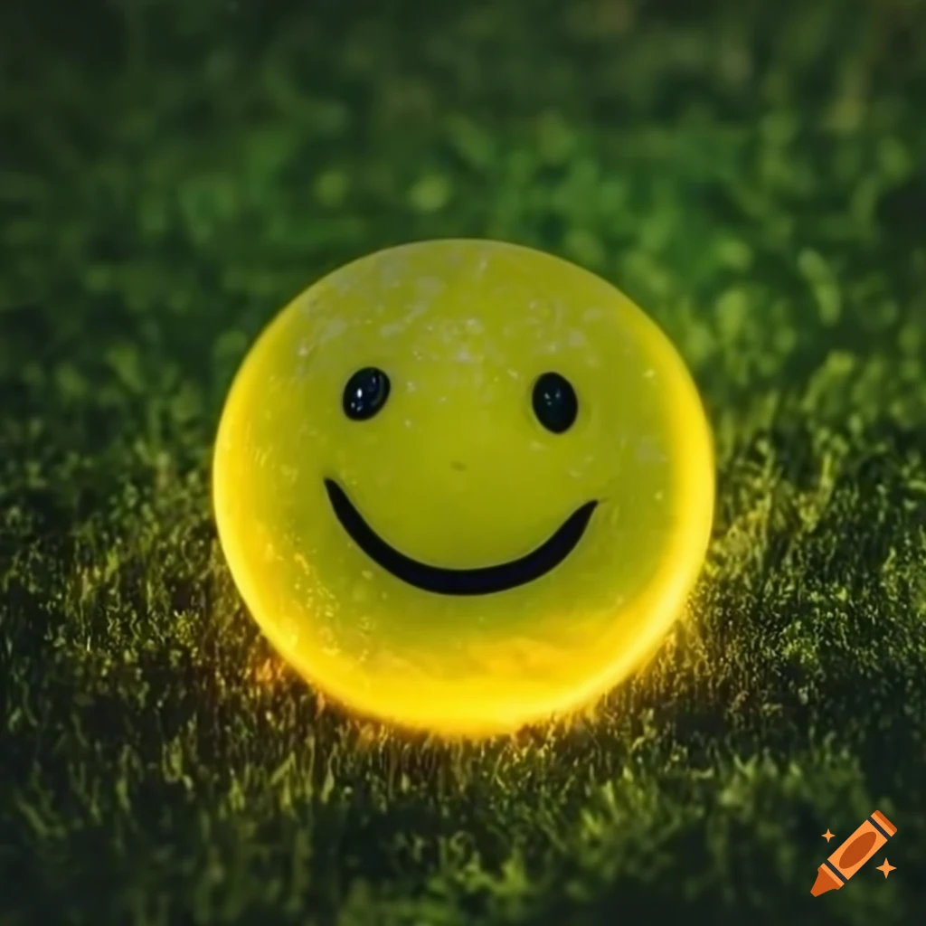Glowing smiley face on green lawn on Craiyon