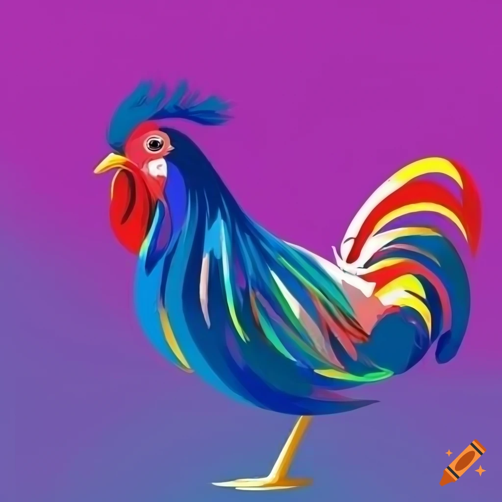 Blue and red company logo of a simple rooster on Craiyon