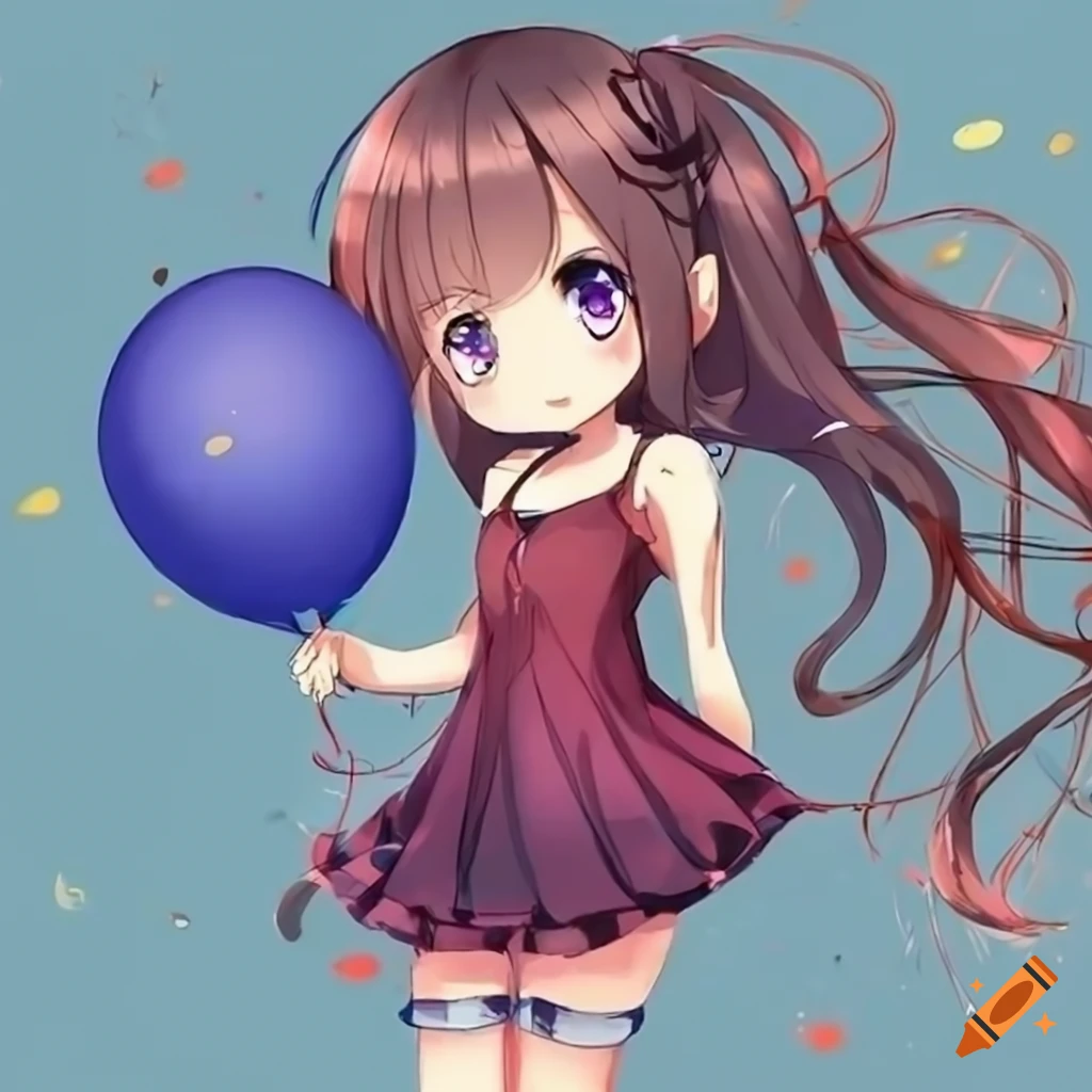 Cute chibi anime girl holding a balloon