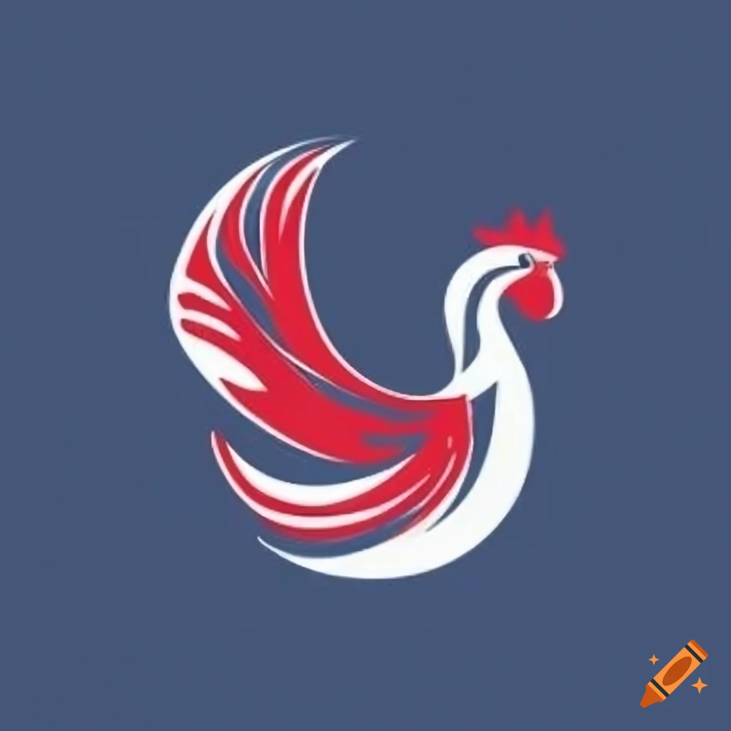 Blue and red company logo of a simple rooster on Craiyon