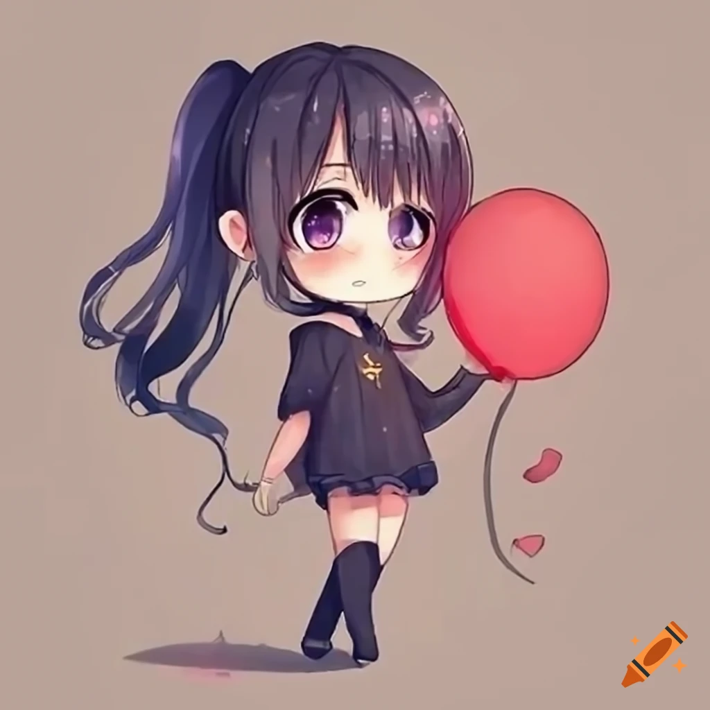 Chibi anime girl holding a balloon on Craiyon