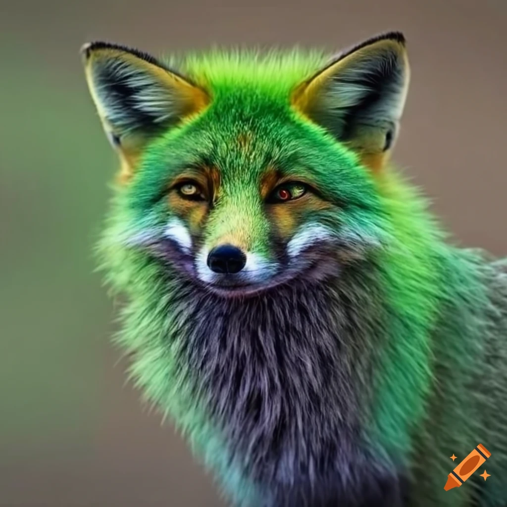Vibrant green fox with jewel-toned fur on Craiyon