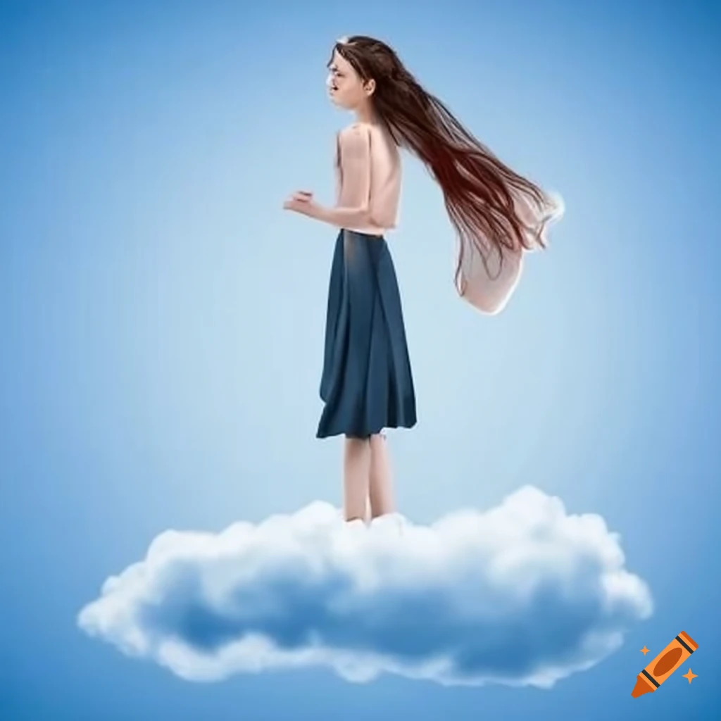 Artistic depiction of a woman walking on a cloud on Craiyon