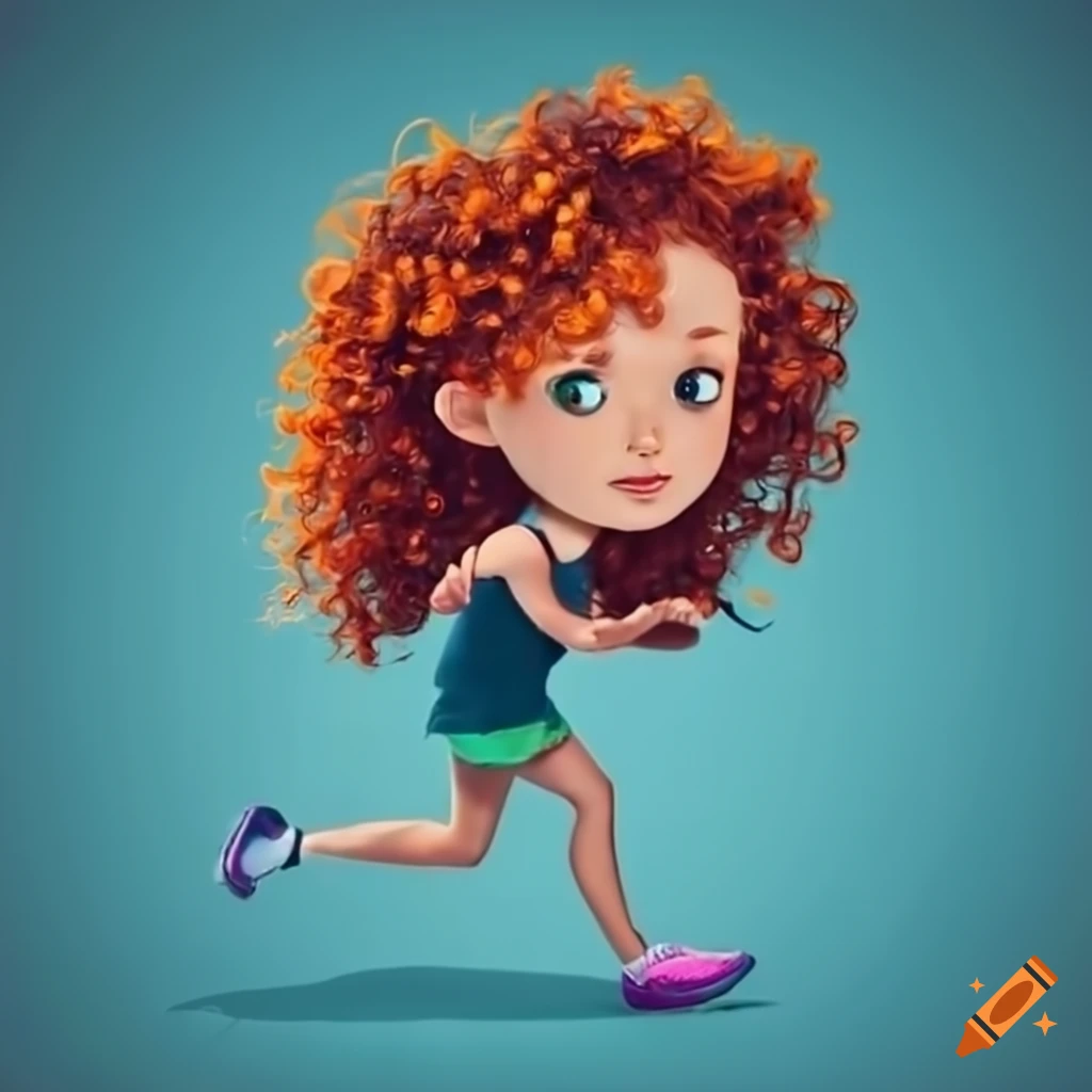 Girl with red curly hair putting on running shoes on Craiyon