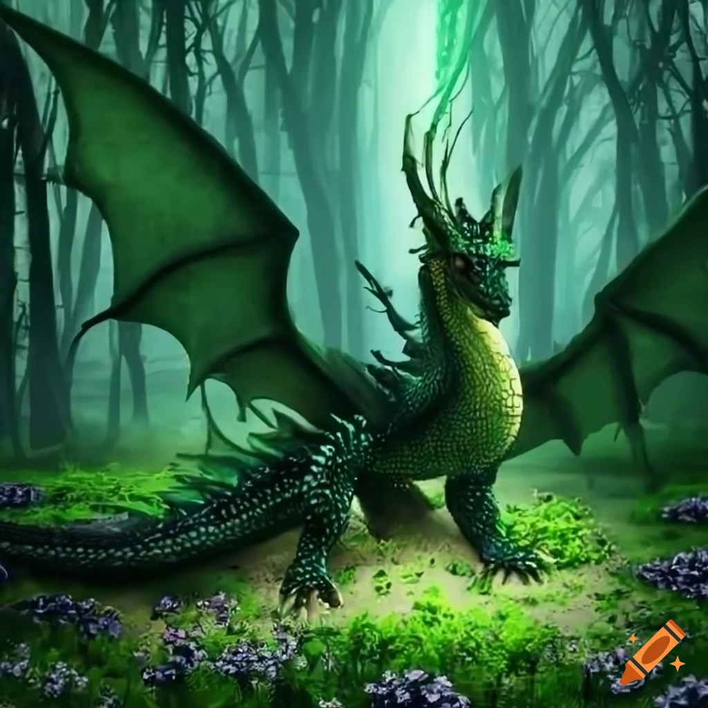 The majestic full body of a nature dragon in a forest on Craiyon