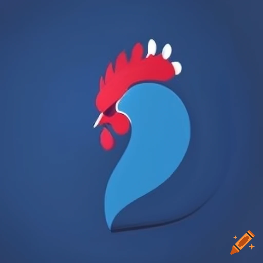 Blue and red company logo of a simple rooster