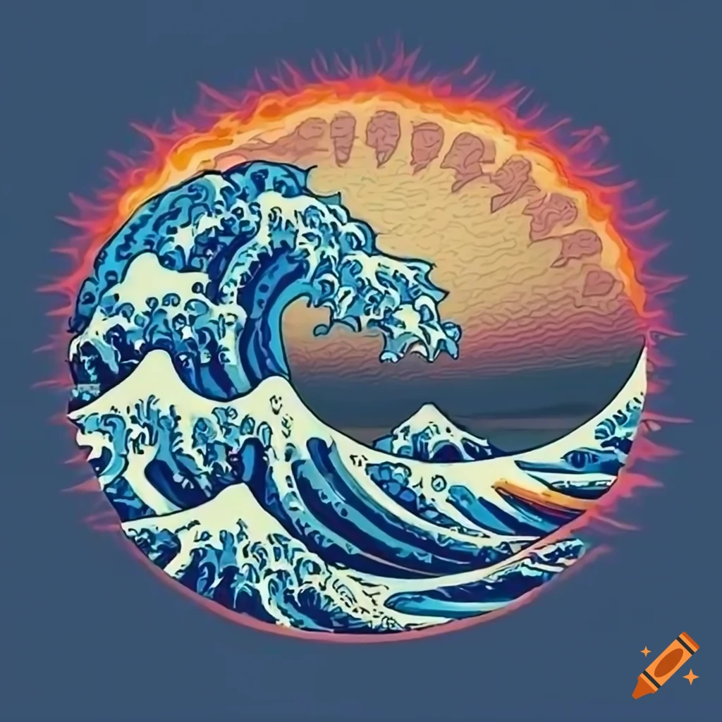 Kanagawa-style ocean of fire artwork on Craiyon