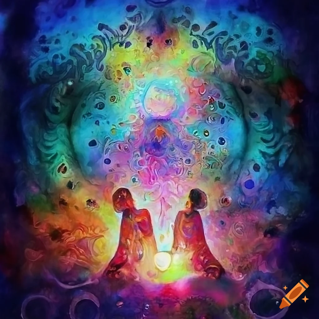 Visionary art with shamanic symbolism and spiritual elements on Craiyon