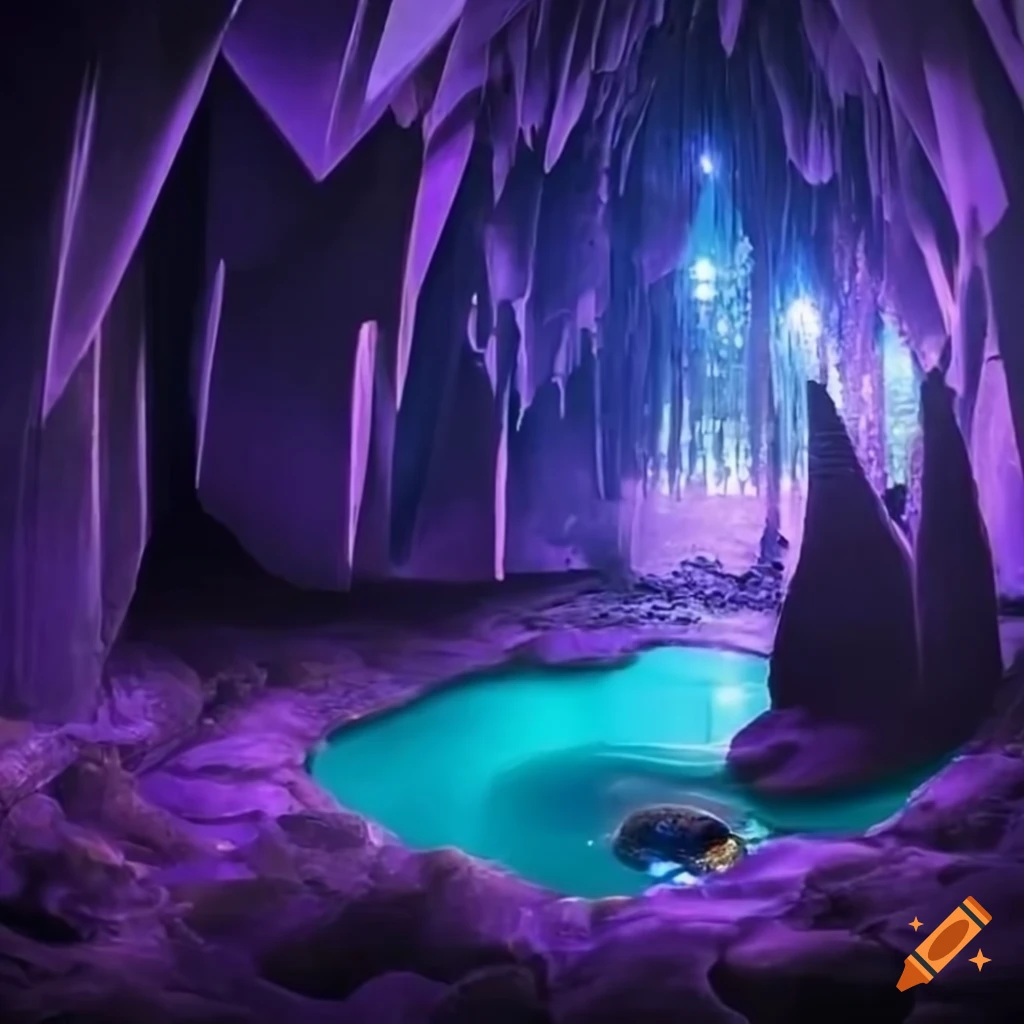 Photo of a magnificent crystal cave with a magical water feature on Craiyon