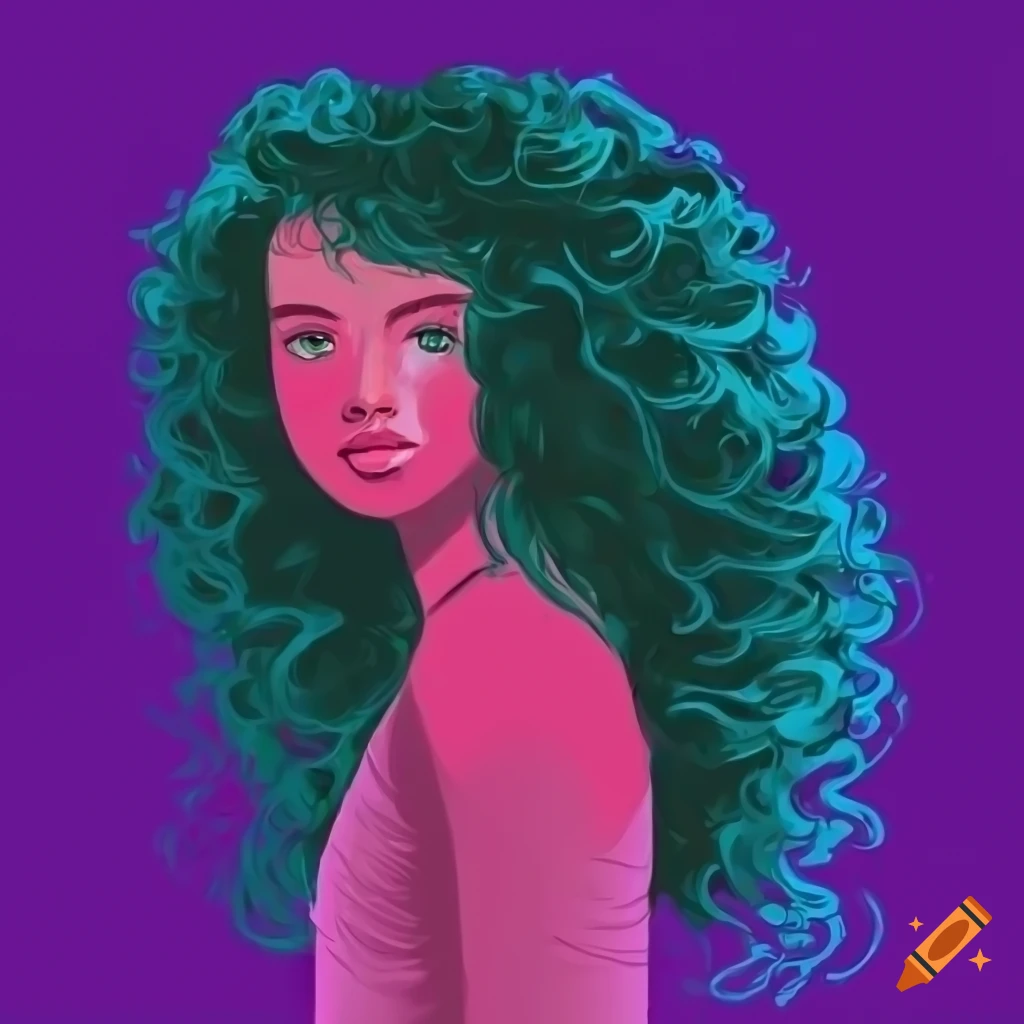 Colorful icon of a girl with long curly hair for github on Craiyon