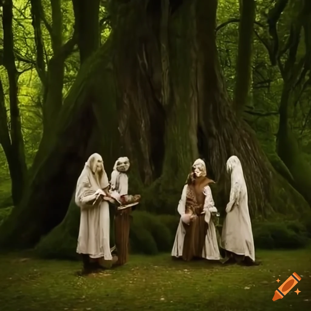 Image of druids performing rituals in a mystical forest on Craiyon