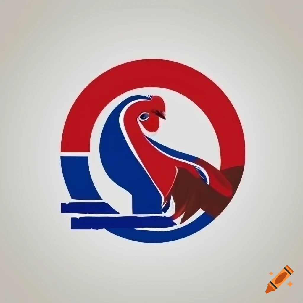 Blue and red company logo of a simple rooster on Craiyon