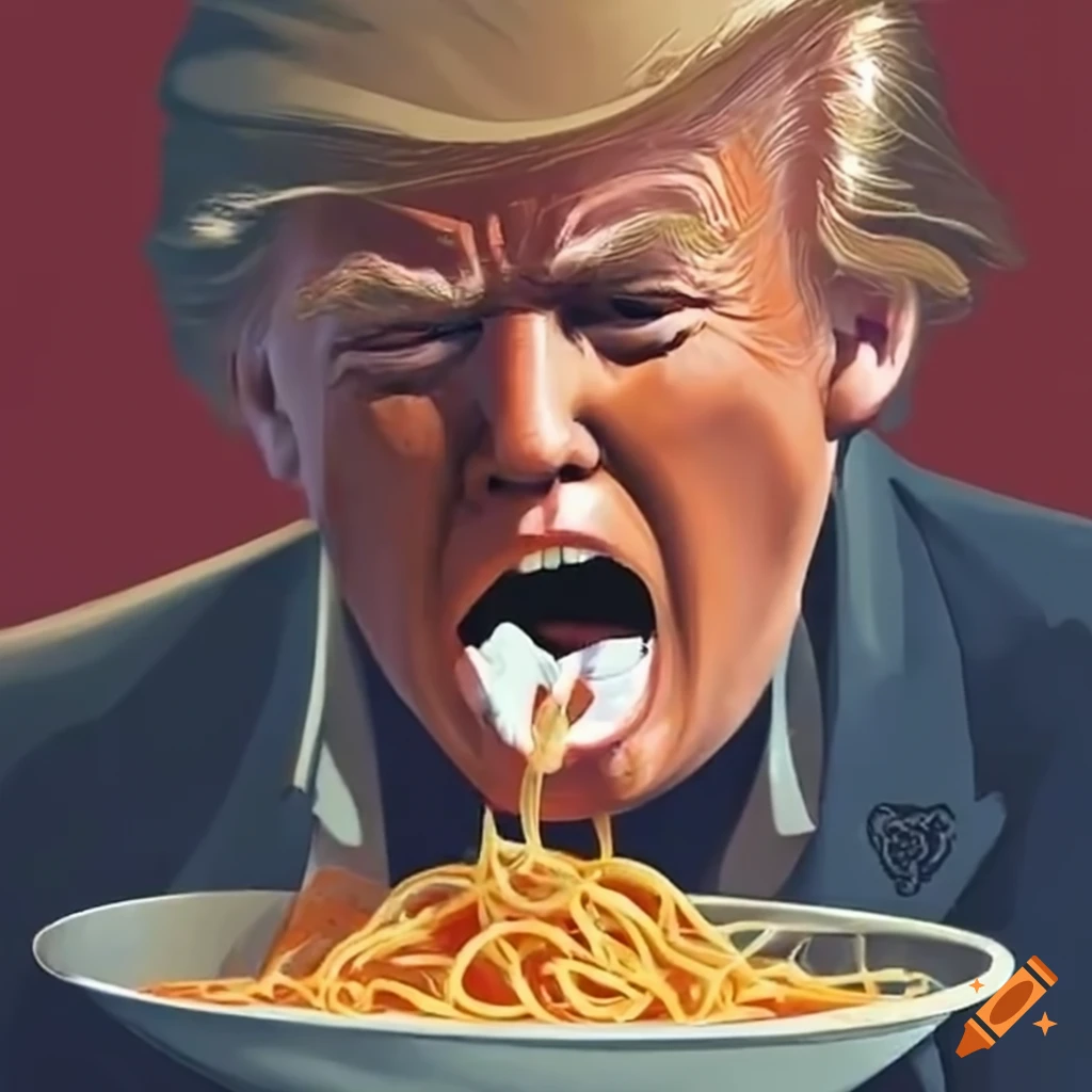 Donald trump enjoying a plate of spaghetti on Craiyon