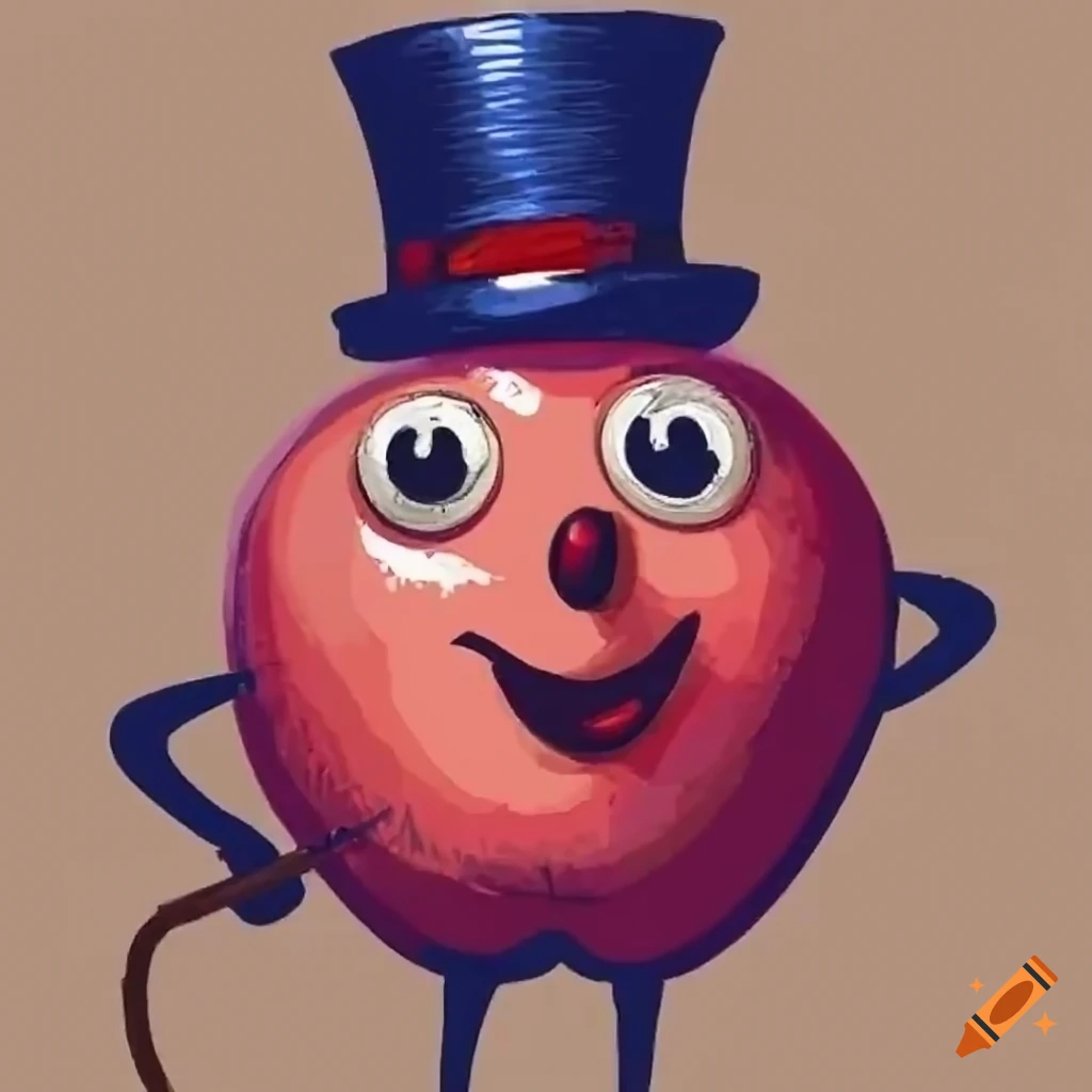 Cartoon image of mr. apple with cane and top hat