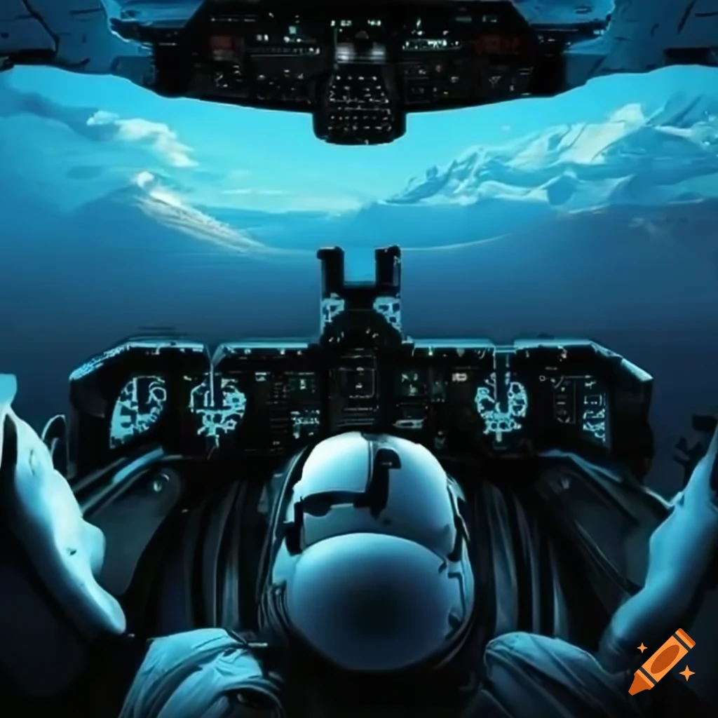 Futuristic cockpit with a human pilot on Craiyon