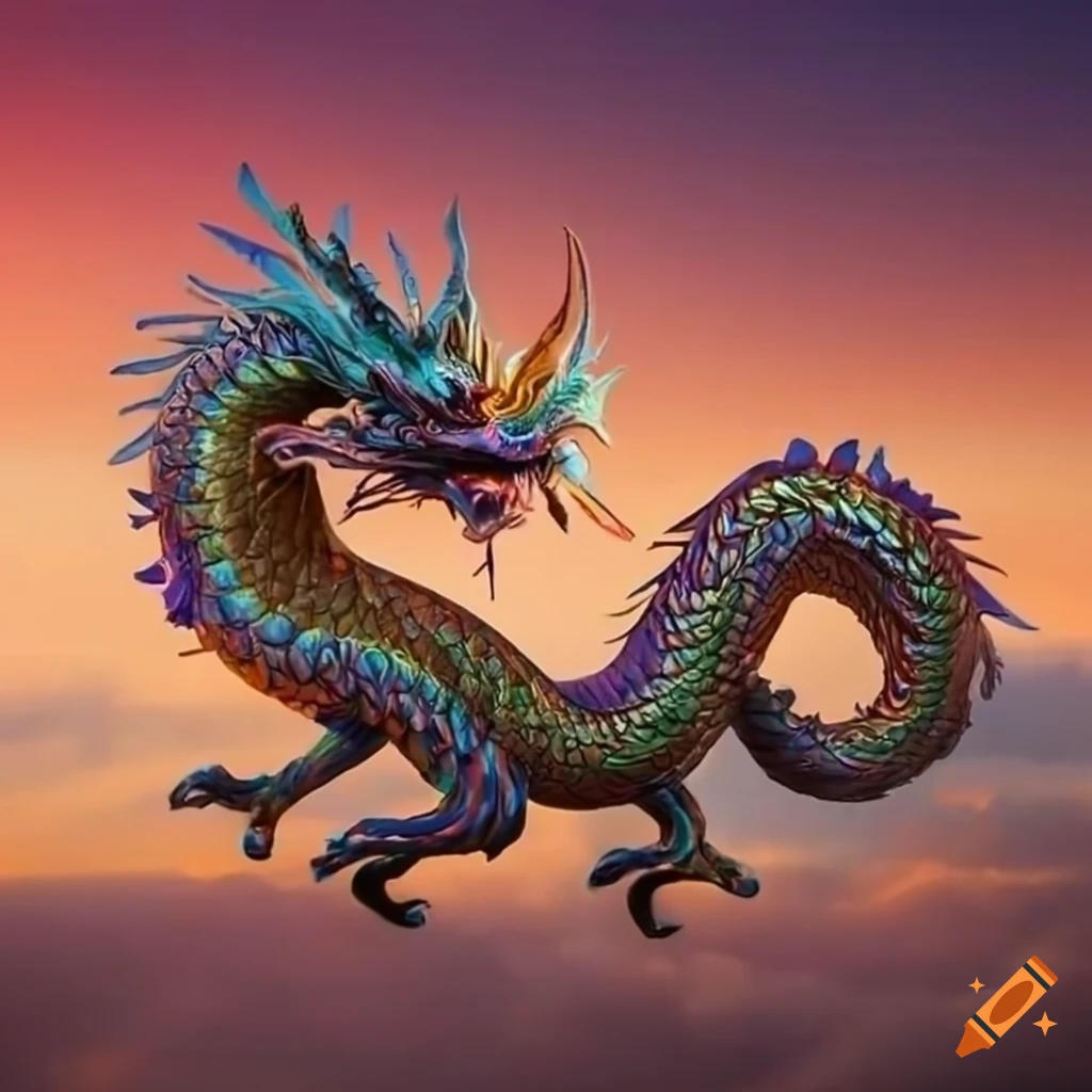 Chinese dragon in golden sunrise on Craiyon