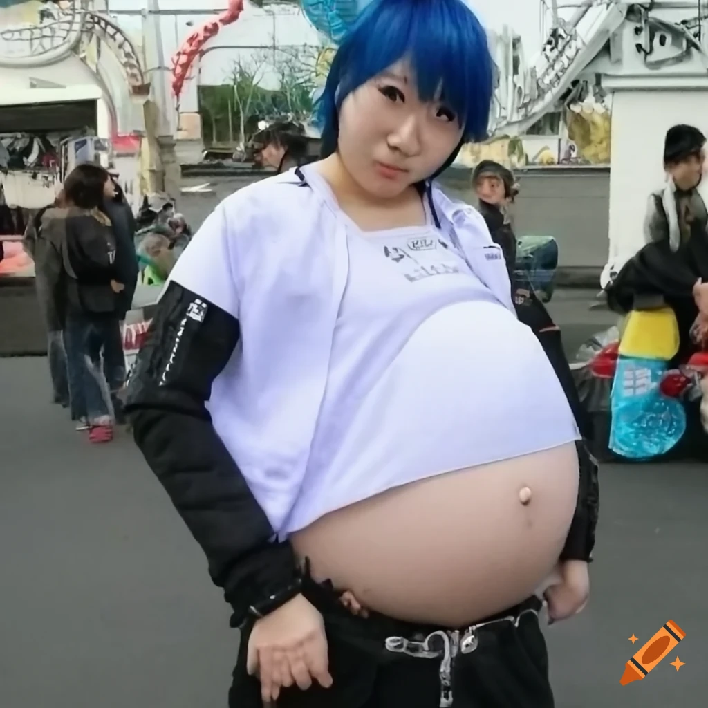 Photo Of A Heavily Pregnant Japanese Woman In A Punk Jacket At A Theme