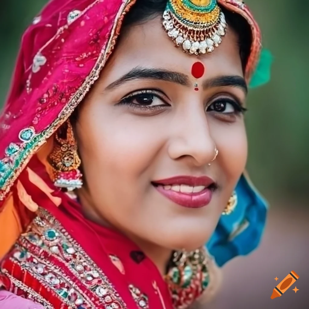Head and shoulders portrait of a young Rajasthani woman on Craiyon