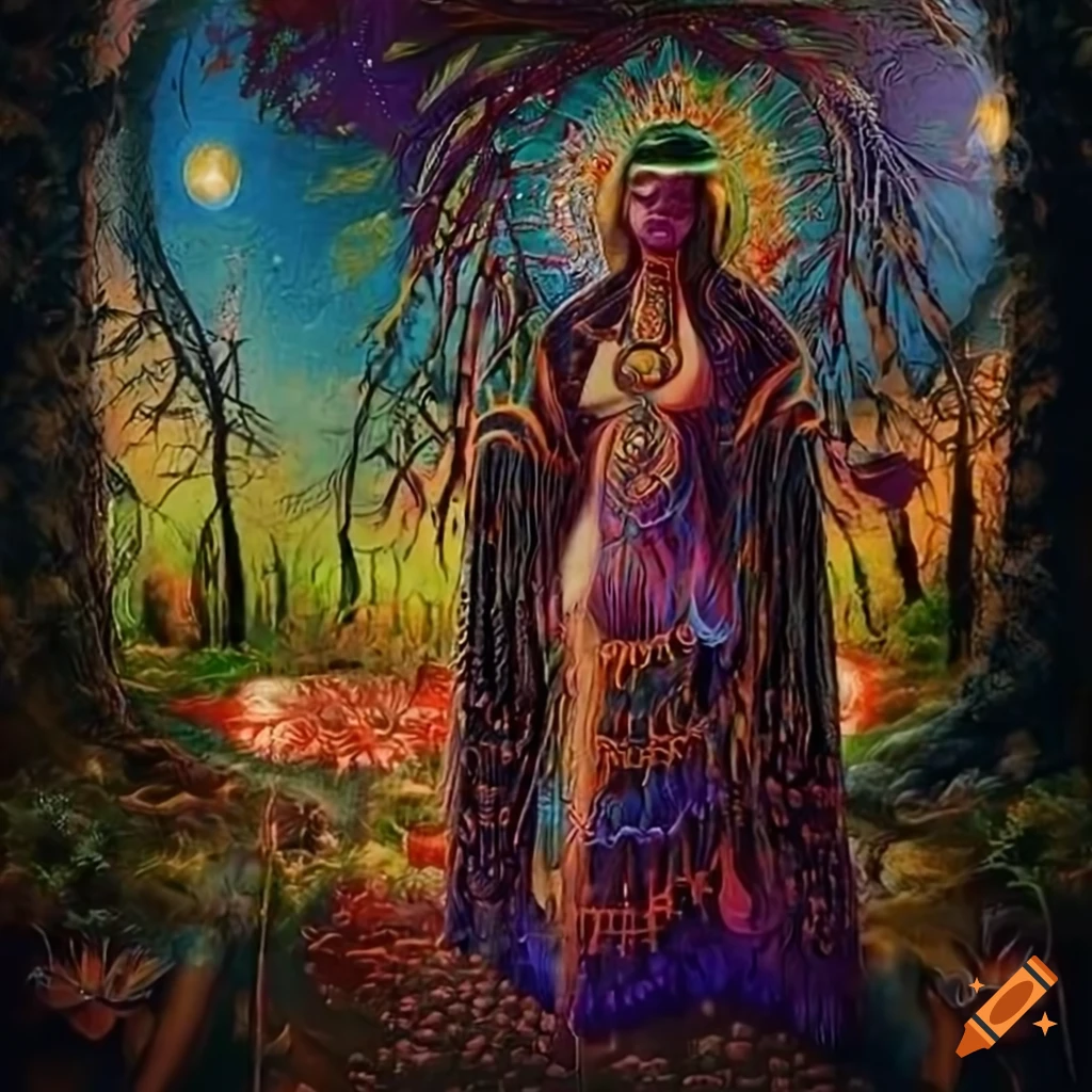 Visionary art of a shamanic dream with spirit entities on Craiyon