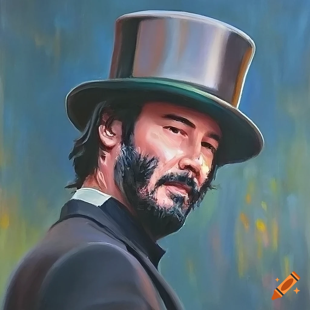 Claude monet painting of keanu reeves with a top hat on Craiyon