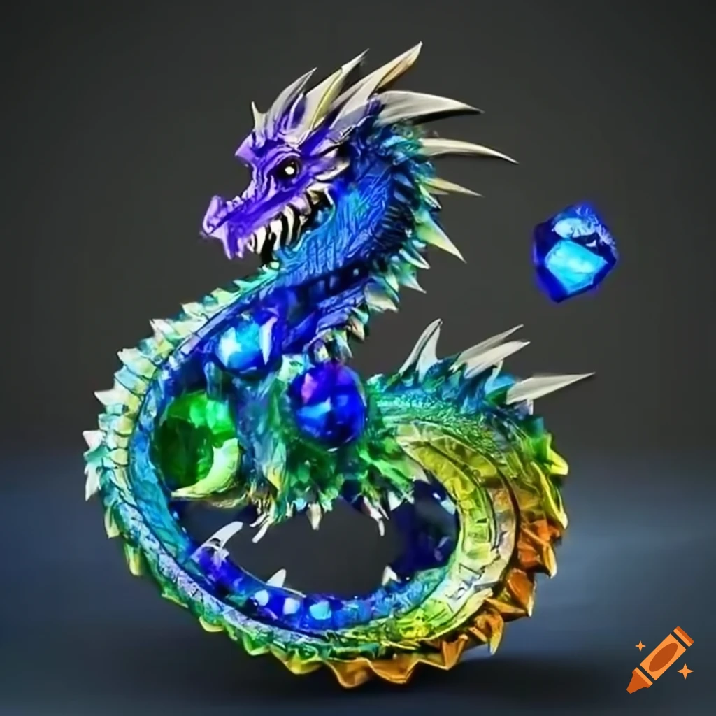 Artwork of a colorful dragon made of gems
