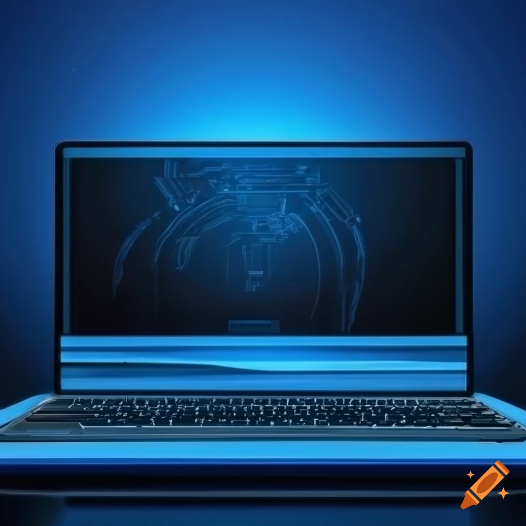Futuristic laptop with dark blue and black screen on Craiyon