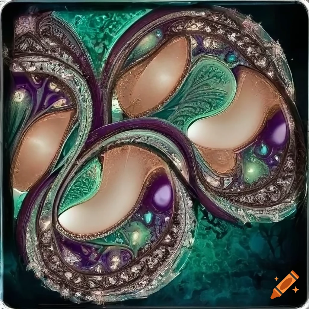 Abstract design of interlocking silver leaves on multicolored ...