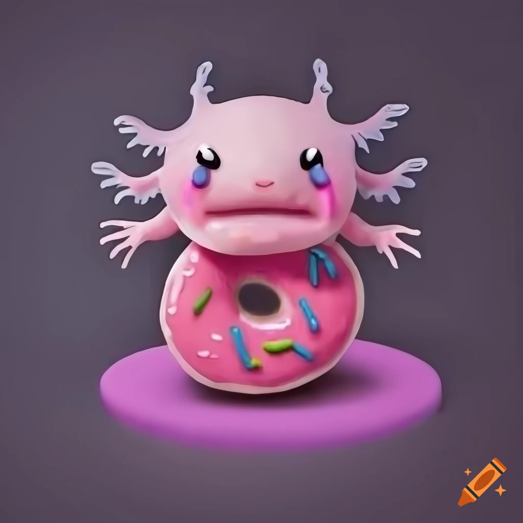 LINE Sticker of a cute axolotl turning into a donut on Craiyon