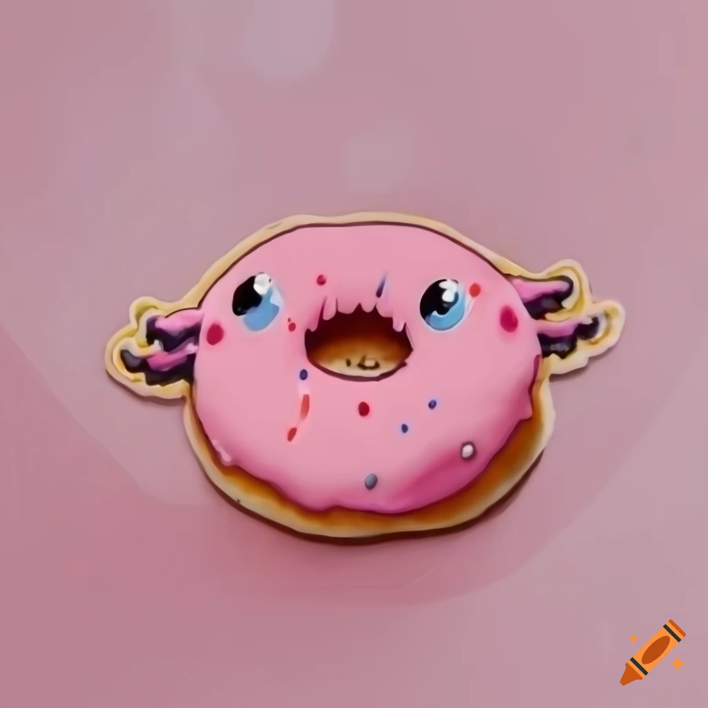 Adorable axolotl transformation into a pink donut sticker on Craiyon