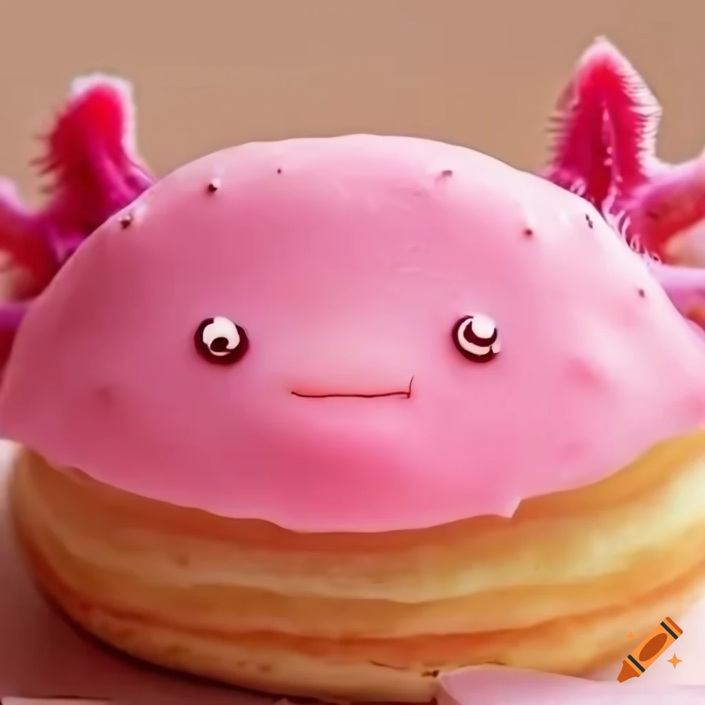 LINE Sticker of a cute axolotl transforming into a donut on Craiyon