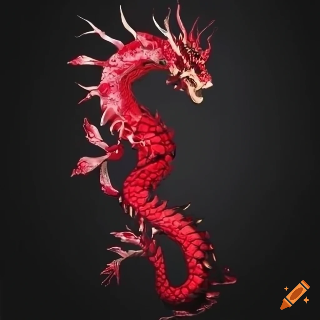 Black japanese dragon skeleton surrounded by red roses on Craiyon